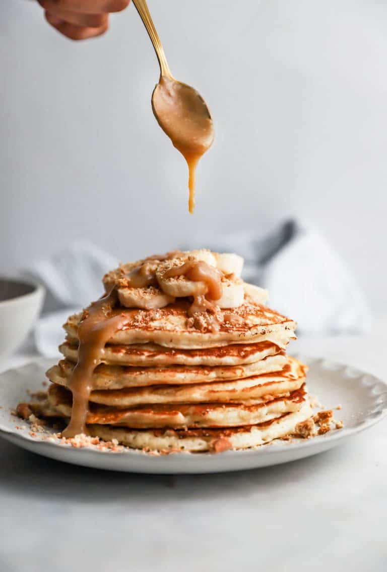 Banoffee Pancakes - Every Little Crumb toffee and banana pancakes ...