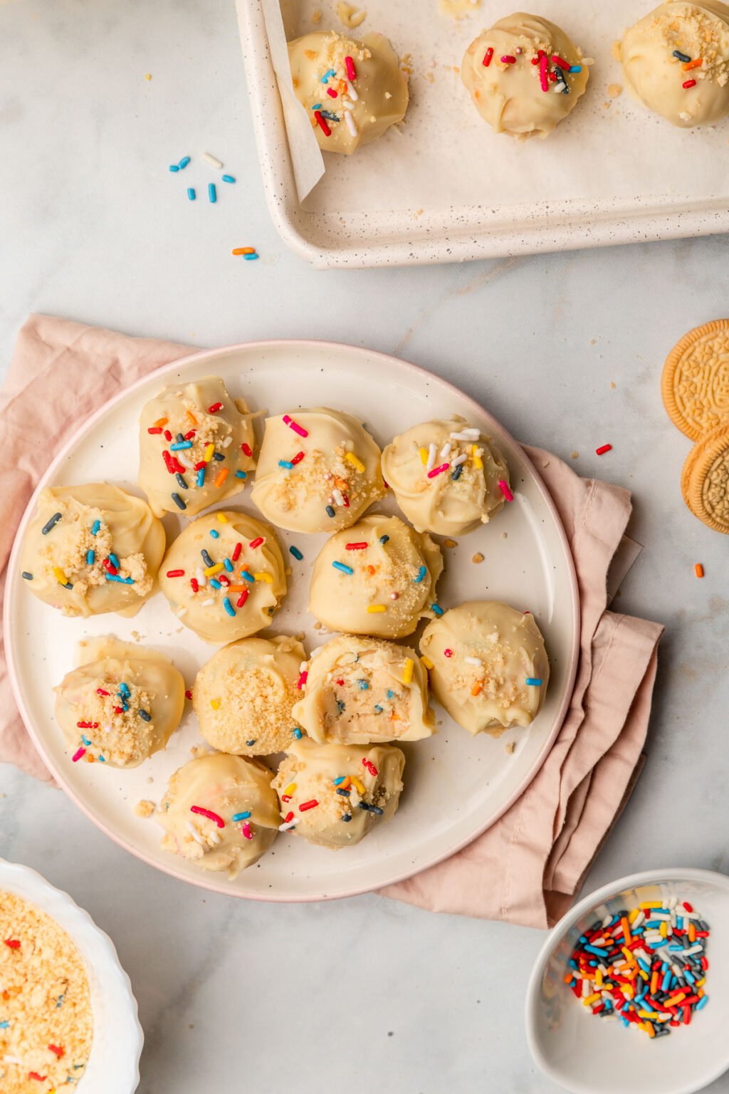 Golden Oreo Birthday Cake Truffles - Every Little Crumb